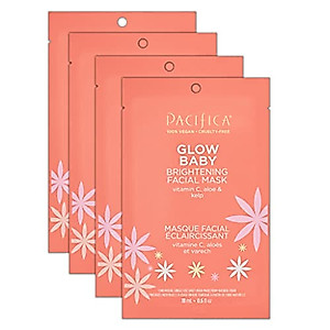 Pacifica Beauty, Glow Baby Brightening Face Mask, Sheet Mask, Skincare, Vitamin C, Aloe, Kelp, Brightening, Glowing Skin, Dullness, Fine Lines, Dark Spots, Dry Skin, Vegan & Cruelty Free