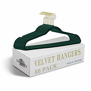 SYNHOZZ Velvet Hangers ，Green Non-Slip Suit Felt Hangers,Ultra Thin Space Saving 360 Degree Gold Hook Clothes Hangers Huggable Hangers Velvet for Suits,Coats,Jackets,Pants,Dress (50 Pack, Green