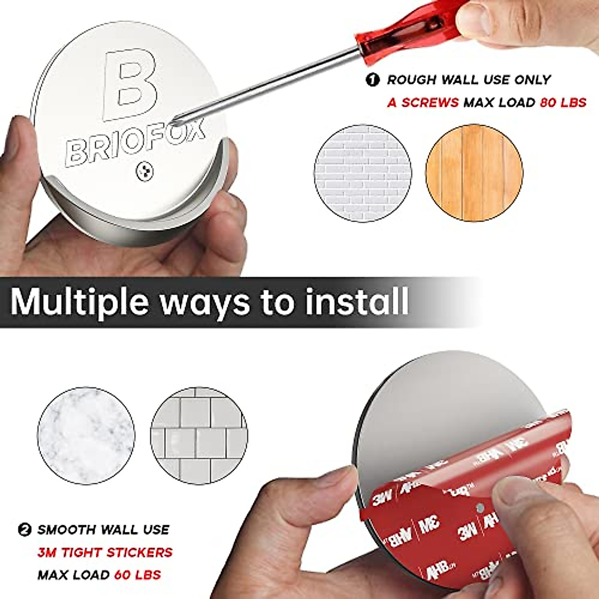 BRIOFOX Shower Curtain Rod Holder 3M Adhesive | Heat Resistant | Waterproof | Max Load 60 lbs Shower Rod Retainer for Wall, 2 Pack, Nickel (Rod Not Included)