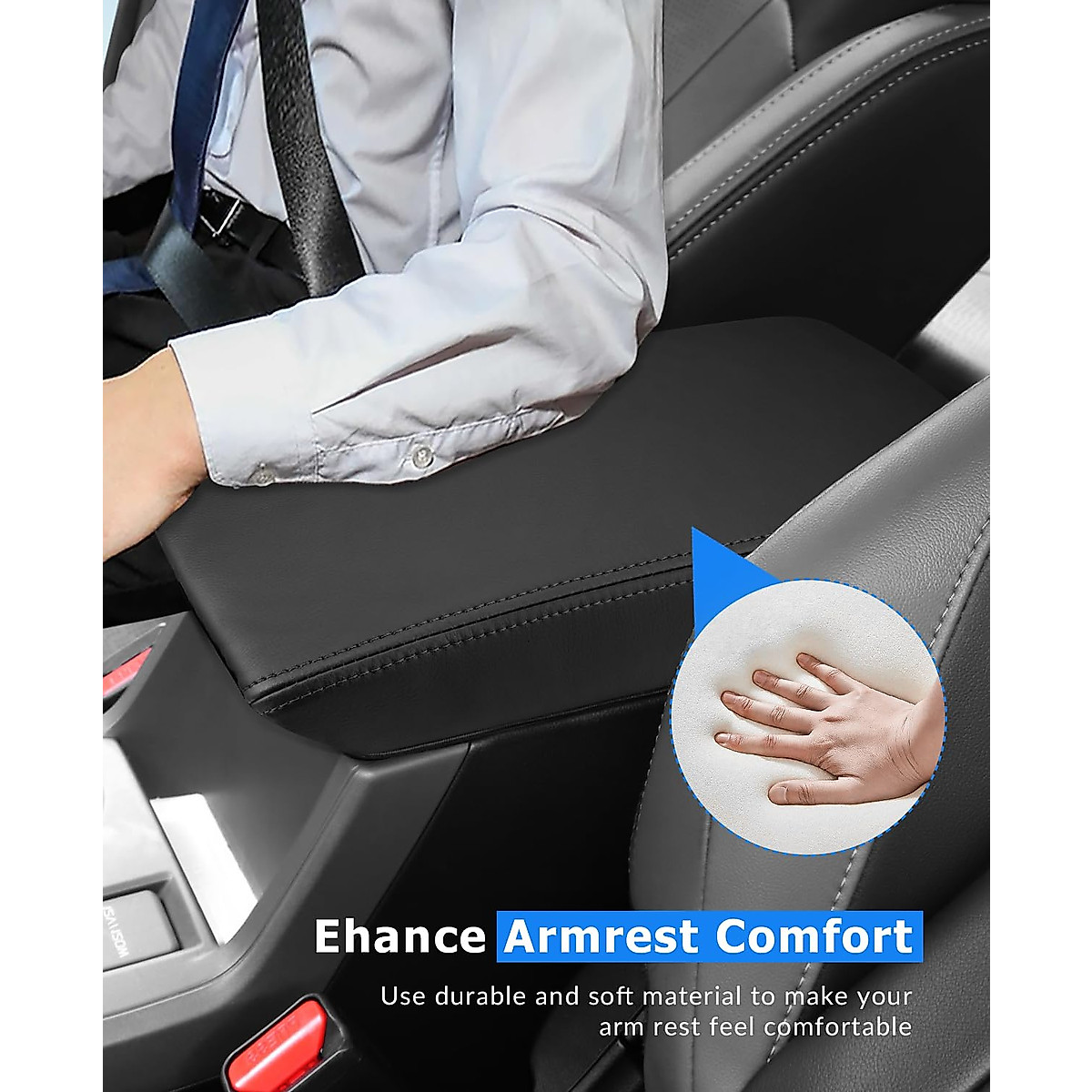 INTGET Car Center Console Armrest Cover for Subaru Crosstrek/Impreza Accessories 2024 Leather Arm Rest Box Lid Middle Console Seat Cover Protector (2024+(with pad), Black Stitches)