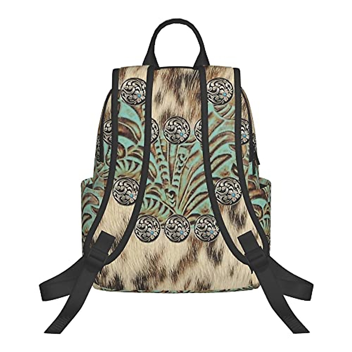 SWEET TANG Rustic brown teal western country tooled leather Backpack Lightweight Backpack for College Travel Work for Men and Women