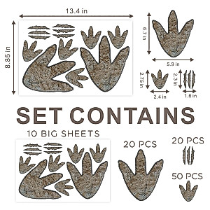 90 Pieces Dinosaur Decor Dinosaur Footprints Floor Decals Peel and Stick Dinosaur Track Stickers Removable Dinosaur Tracks Wall Decals Vinyl Footprints Wall Decal for Baby Nursery Bedroom Home Decor