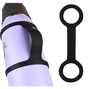 CERES CHILL Water Bottle Strap Handle Carrier fits 8oz to 28oz in Size, Silicone Strap Makes Any Bottle Handheld. for Runners & Joggers Anti Slip Grip & Drop Protection (2-Pack, Black, Small)