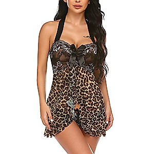 Avidlove Women Lingerie Babydoll Lace Nightgown Mesh Chemise Boudoir Nighty Sexy Lingerie Leopard L