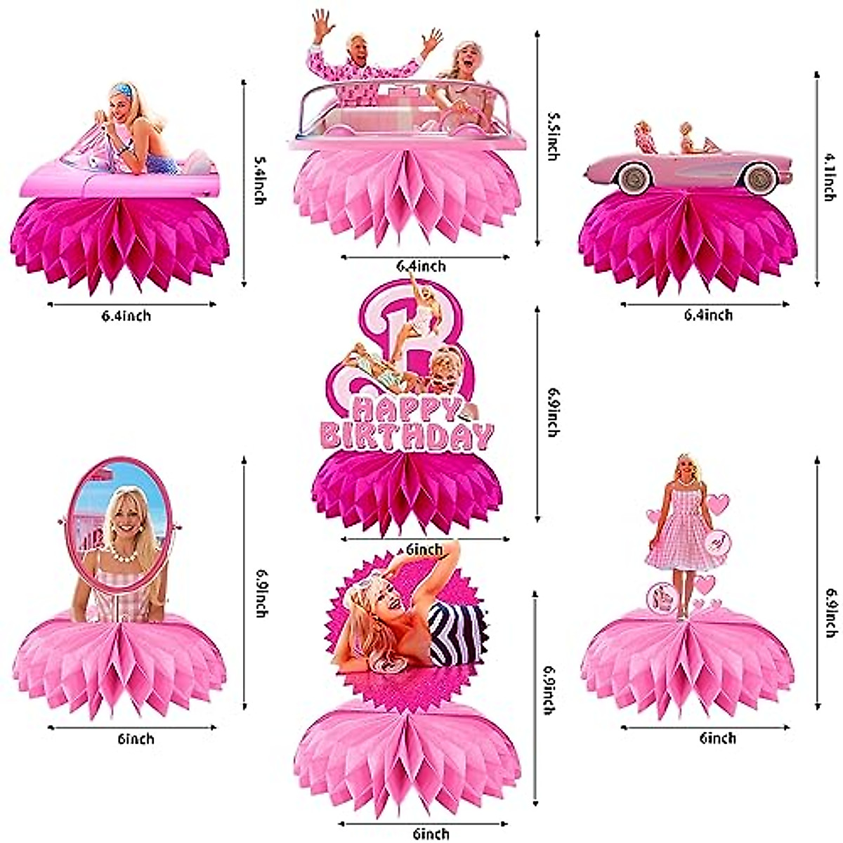 Pink Movie Birthday Party Decorations, 7Pcs Pink Girl Theme Party Centerpieces, Photo Booth Props, Cake Toppers, Party Supplies for Girls and Boys, Baby Show
