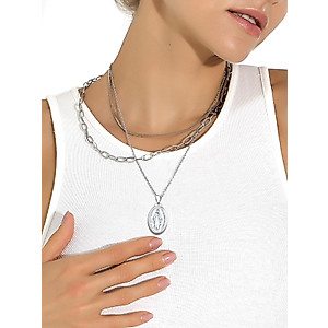 U7 925 Sterling Silver Virgin Mary Necklace Pendant with 20" Chain Catholic Gift for Women Gilrs Oval Miraculous Medal Jewelry