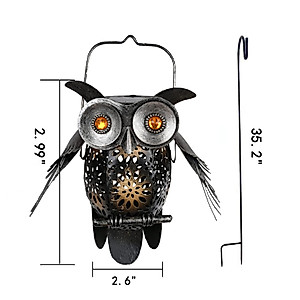 JCWH Fake Owl Solar Light,Auto On-Off Black Metal Waterproof,Animal Statue Decorative with Sheep Hook for Garden Backyard