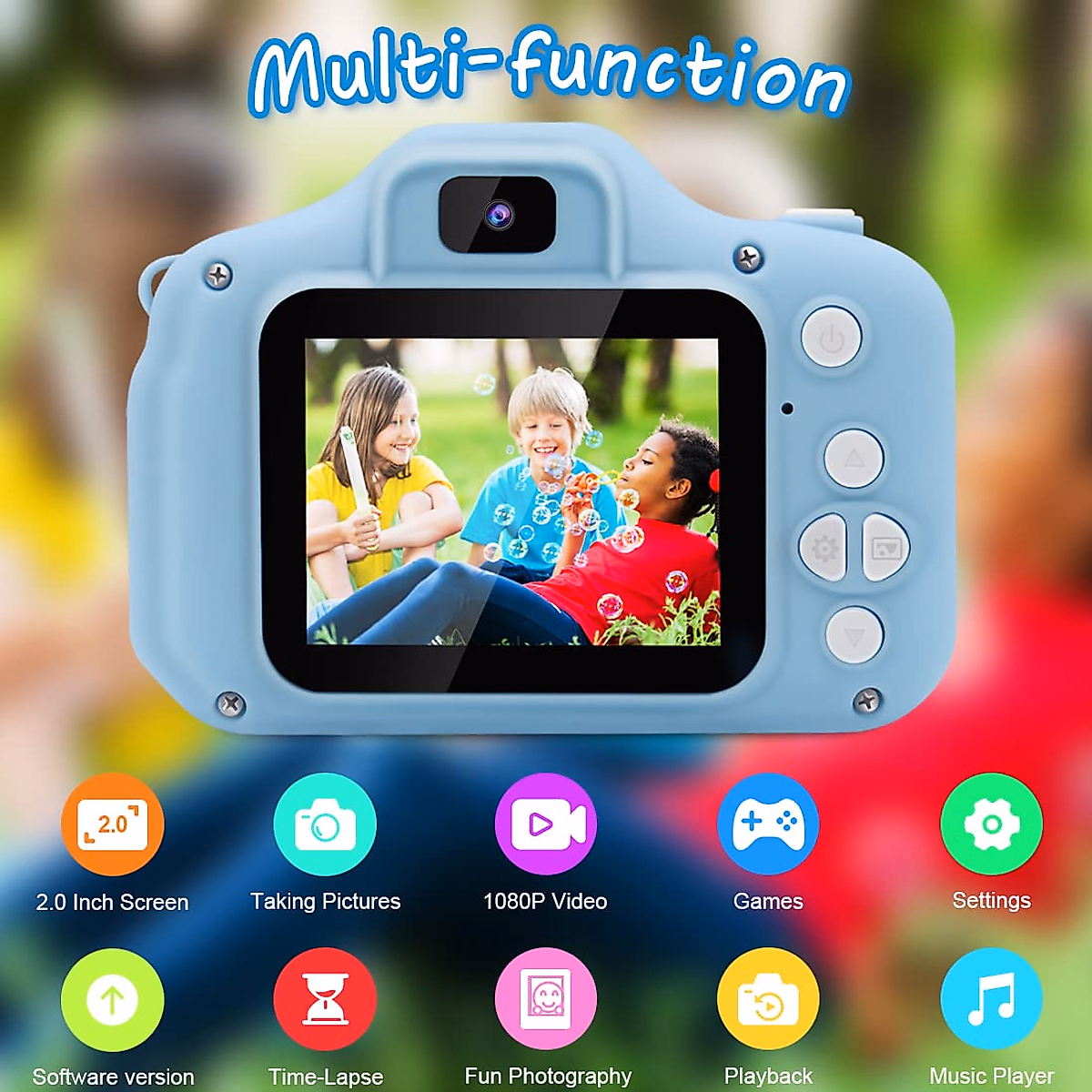 YUE3000 Kids Camera, Front and Rear Camera Digital Cameras for Boys and Girls Gift Age 3-9, 2.0 -inch Screen,1080P Video with 32GB SD Card-Blue