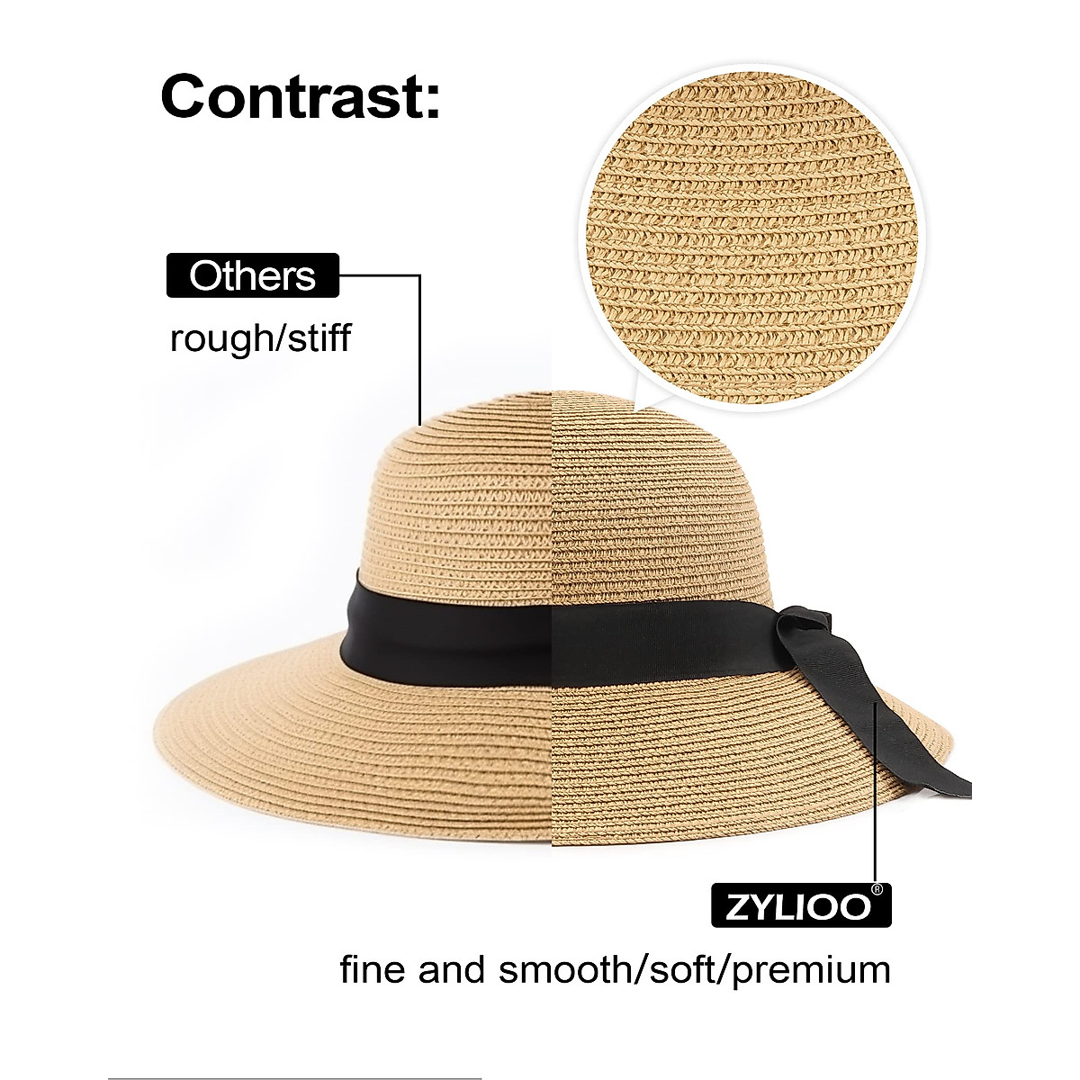 Zylioo Oversized XXL Straw Sun Hats,Foldable Brim UV Beach Hats,Cooling Summer Hats with Detachable Chin Strap