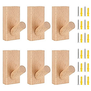 Laelr 6 Pack Wood Wall Hooks Wood Coat Hooks Wall Mounted Rustic Wooden Wall Hooks with 12 Screws Heavy Duty Wall Hanger Robe Hook for Hanging Coats Backpacks Hats Scarf Clothes Towels Bags 11-22lbs