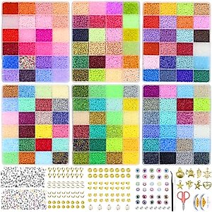 64800pcs Glass Seed Beads for Jewelry Making Kit, 144 Colors 2mm Small Seed Beads with Accessories for Bracelets Rings Necklaces Making, DIY, Craft