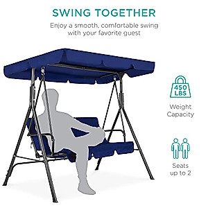 Best Choice Products 2-Person Outdoor Patio Swing Chair, Hanging Glider Porch Bench for Garden, Poolside, Backyard w/Convertible Canopy, Adjustable Shade, Removable Cushions - Blue