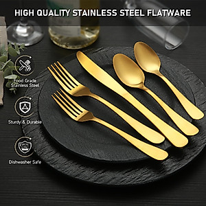 Lorena Matte Gold Silverware Set, 20 Piece Gold Utensils Set Service for 4, Stainless Steel Gold Flatware Set Include Forks Knives Spoons, Cutlery Set for Home and Kitchen, Dishwasher Safe