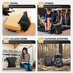 Laundry Bag, Vokelater Travel Laundry Bags Scalable One Mesh Pocket, Clothes Hamper Bag Dirty Clothes Organizer Travel Suitcase Organizer for College, Laundromat, Workers, Sports, Small, Black