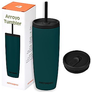 Retrospec Arroyo Stainless Steel Tumbler with Lid and Straw - Reusable Insulated Tumbler Cup - Iced Coffee Travel Mug - Double Walled Thermal Tumblers - 24oz - Matte Superior Blue