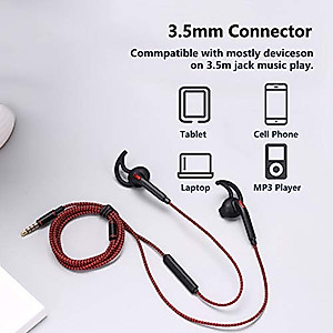 Sports Earbuds Wired, in Ear Running Headphones with Microphone, Sweatproof Winged Earphones for Workout Exercise Gym, Braid Heaphones Compatible with Cell Phones Mp3 Tablet Laptop 3.5mm