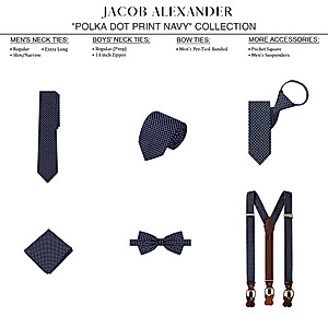 Jacob Alexander Men's Polka Dot Y-Back Suspenders Braces Convertible Leather Ends and Clips - Navy