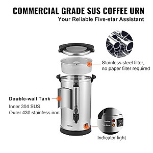 VEVOR Coffee Urn 65Cups/9.75L, Coffee Maker Urn 1500W, Large Coffee Dispenser With Coffee Level Window