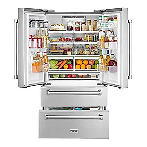 Z Line Kitchen and Bath ZLINE 36" 22.5 cu. ft Freestanding French Door Refrigerator with Ice Maker in Fingerprint Resistant Stainless Steel (RFM-36)