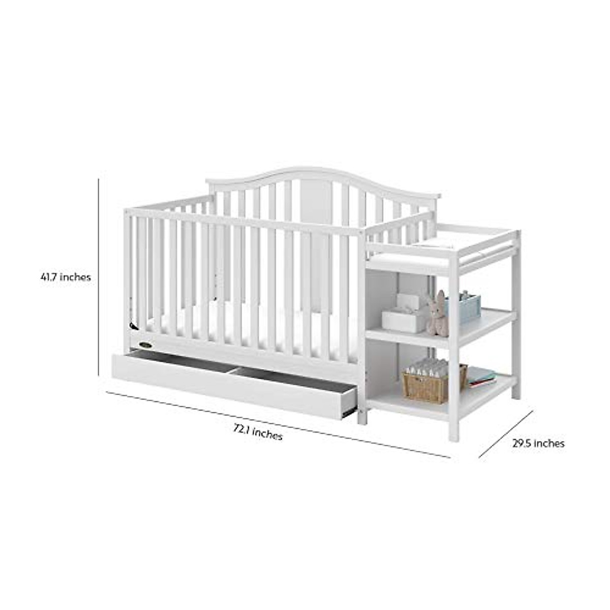 Graco Solano 4-in-1 Convertible Crib and Changer with Drawer (White) – Crib and Changing Table Combo with Drawer, Includes Changing Pad, Converts to Toddler Bed, Daybed and Full-Size Bed