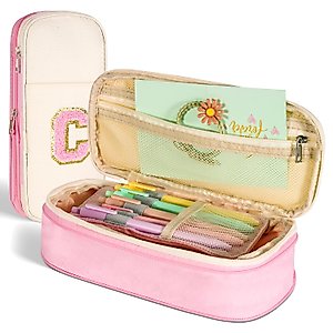 Btffitting Pencil Case,Personalized Pencil Pouch Cute Aesthetic College School Supplies,Large Storage High Capacity Pen Bag Holder Box Organizer Special Cases Gifts for Girls Teens - Beige+Pink,C