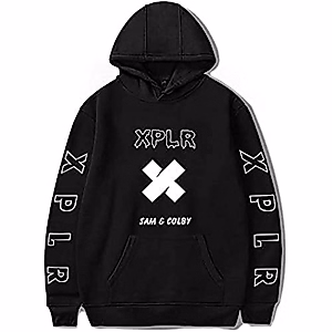 ROTAPE New Sam and Colby Printed XPLR Harajuku Boys/Girls Streetwear Fashion Hoodie Hooded Pullover Sweatshirt (Blakc,M)