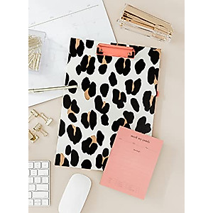 Kate Spade New York Leopard Print Clipboard Folio with Low Profile Clip, Professional Padfolio Includes Lined Notepad, Pen Loop, and Pocket, Forest Feline