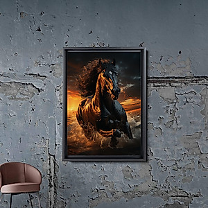 Majestic Black Stallion Galloping In The Clouds, Black Horse On Salt Flats, Canvas Print, Black Horse Print, Black Horse Wall Art, Canvas, Art Decor