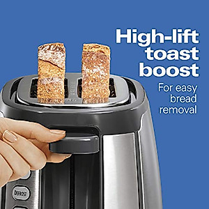 Hamilton Beach 2 Slice Extra Wide Slot Toaster with Shade Selector, Bagel, Keep Warm and Defrost Settings, Auto-Shutoff and Cancel Button, Silver and Grey (22816)