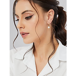 Pearl Hoop Earrings for Women 14k Gold Plated Pearl Dangle Small Hoop Earrings with 925 Sterling Silver Post (Gold)