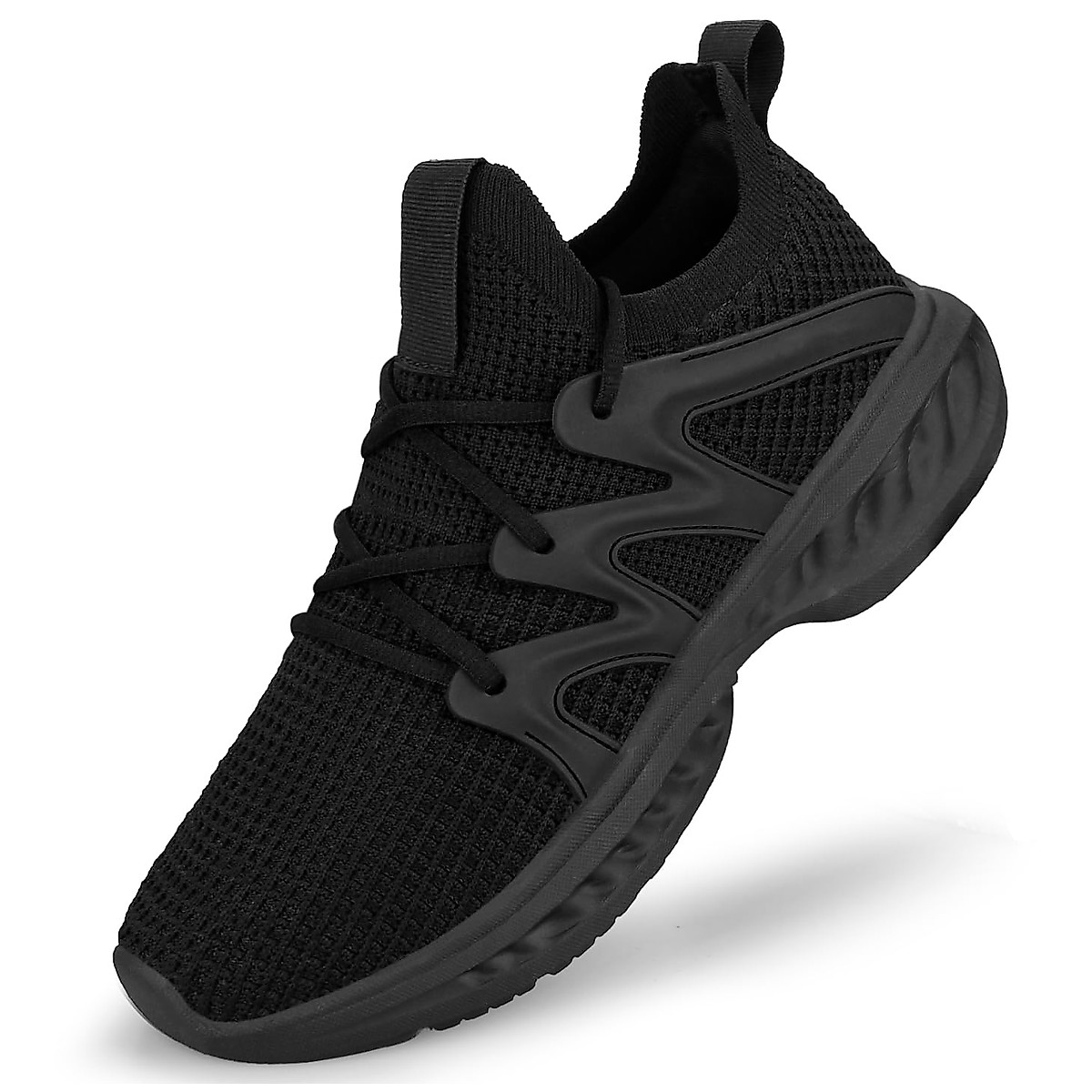 Pujcs Womens Athletic Walking Shoes - Memory Foam Lightweight Tennis Sports Shoes Gym Jogging Slip On Running Sneakers Black Size 8