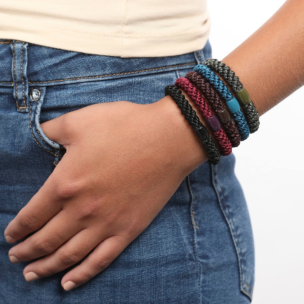 L. Erickson Grab & Go Pony - Cotton Candy - 8 Pack Ponytail Holder Hair Ties - Pink and White Mix