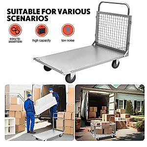Datanly Platform Truck Cart with Cage, Large Foldable Flat Cart Heavy Duty Push Cart Dolly Load 1600lbs Hand Truck Dolly Cart with Swivel Casters Flatbed Cart for Grocery Moving Laundry (39" x 24")
