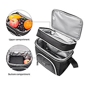 Kato Insulated Small Lunch Bag, Leakproof Dual Compartment Thermal Cooler Reusable Lunch Tote for Men and Women, Black