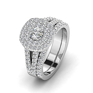 2.00ct Cushion Halo Diamond Engagement Wedding Ring Set 10K White Gold (H-I, I2-I3)
