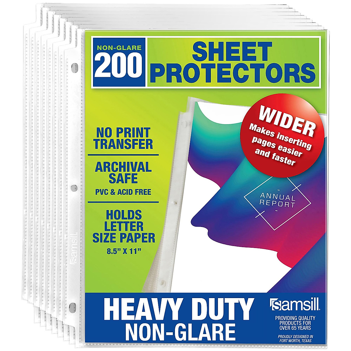 Samsill Sheet Protectors, 8.5x11 Inch Page Protectors for 3 Ring Binder, Heavy Duty, Non-Glare Protector, Letter Size, Top Loading, Acid Free, 200 Pack
