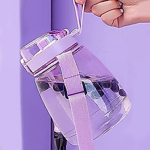 MOIOIBE Kawaii Water Bottle with Straw 45oz Water Bottles with Two Ways to Dinking Modern Water Jug for Women/Teen Girl/School Purple Cute Water Bottles With Strap
