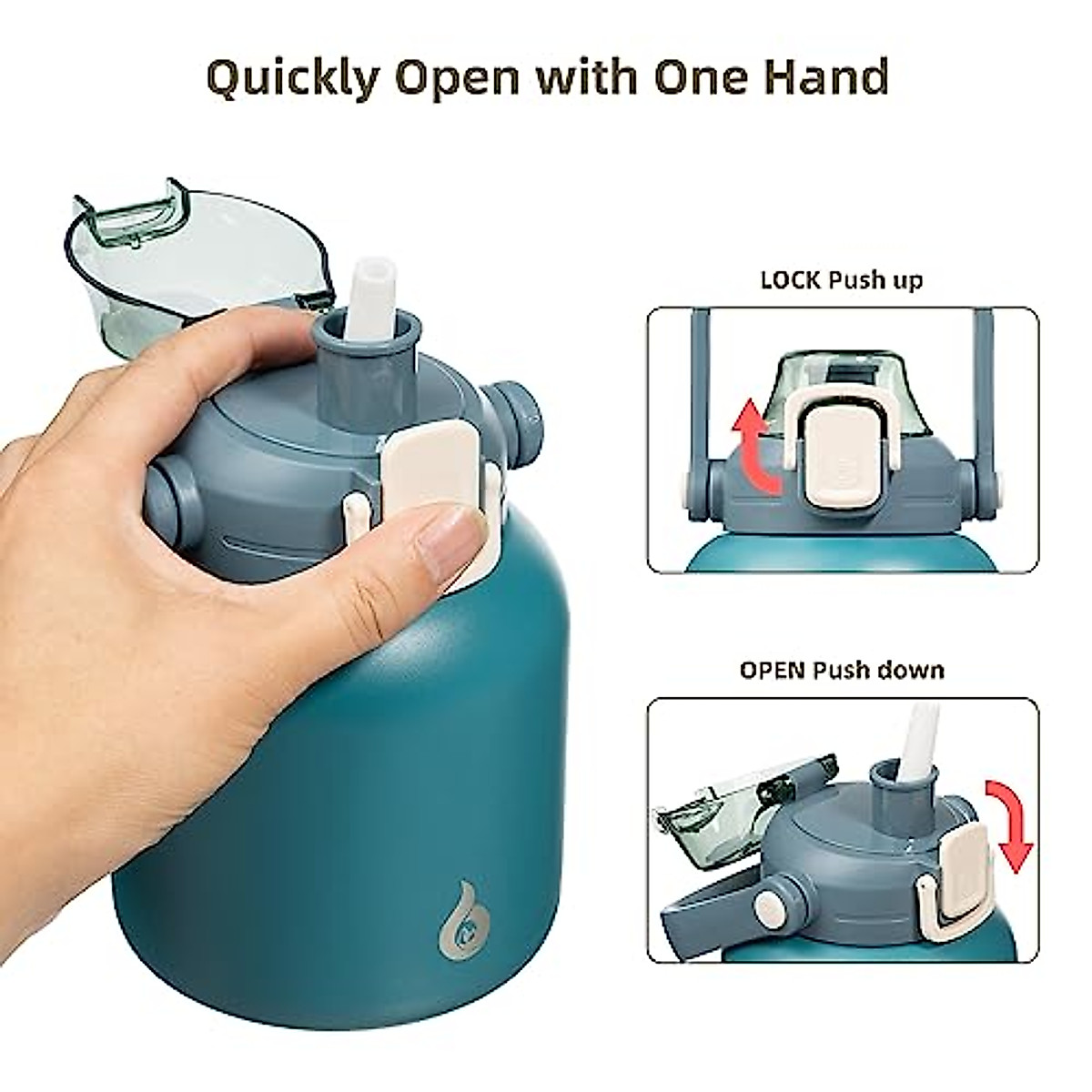 BJPKPK Insulated Water Bottles with Straw, 20 oz Cute Water Bottles with Handle, BPA Free Stainless Steel Metal Thermos, Easy Carry Thermos for Men & Women, Light Blue