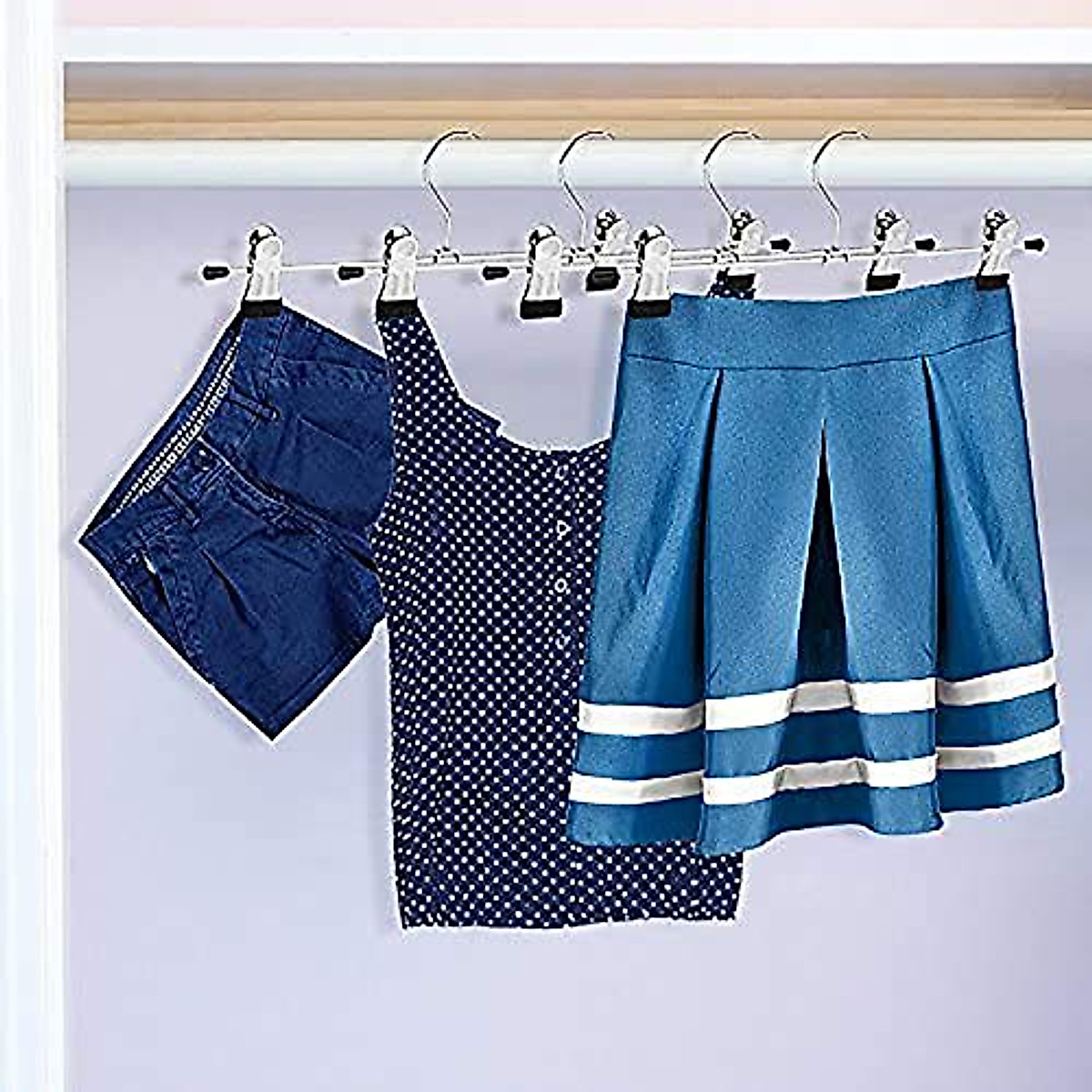 Opuss Metal Pants Shorts Hangers, Heavy Duty Kids Skirt Hangers with 2 Adjustable Non Slip Clips, Ultra Thin Space Saving 360 Degree Swivel Hook Stainless Steel Hanger 12 Pack