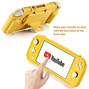 Protective Case Bundle for Nintendo Switch Lite, Tempered Glass Screen Protector, 4 Game Card Slots, Kick-Stand, Ergonomics Hand Grip, Shockproof, Anti-Scratch for Nintendo Switch Lite Case Yellow