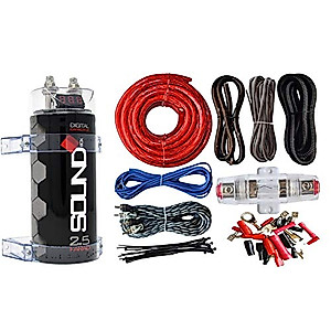 SoundBox 4 Gauge Amp Kit Amplifier Install Wiring & 2.5 Farad Digital Capacitor, 2300W Peak