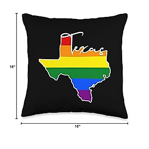 Texas Map USA State Rainbow Pride Flag Map USA State Texas Rainbow Flag Pride Month Throw Pillow, 16x16, Multicolor