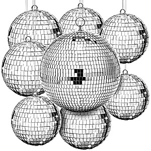 8 Pcs Large Disco Ball Set Silver Mirror Disco Balls Reflective Ball with Hanging Ring Party Hanging Ornament Decoration for Stage Club Ballroom Dance Hall Wedding Prom Props Supplies, 8'' 6'' 4''
