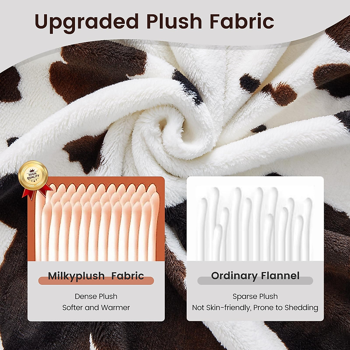 Cozy Bliss Cow Print Throw Blanket Non Shedding MilkyPlush™ Fleece 330GSM Thick Blankets Western Room Decor Super Soft Warm for Adults Kids Girl Gifts Bedroom Couch Sofa Travel Black Brown 50"x60"