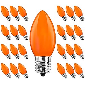 25 Pack Halloween LED Light Bulb,C9 Plastic Orange LED Bulbs for Halloween Decoration Light,C9/E17 Candelabra Base 0.6 Watt Great for Outdoor Indoor Night Lights Holiday Halloween Christmas Decor