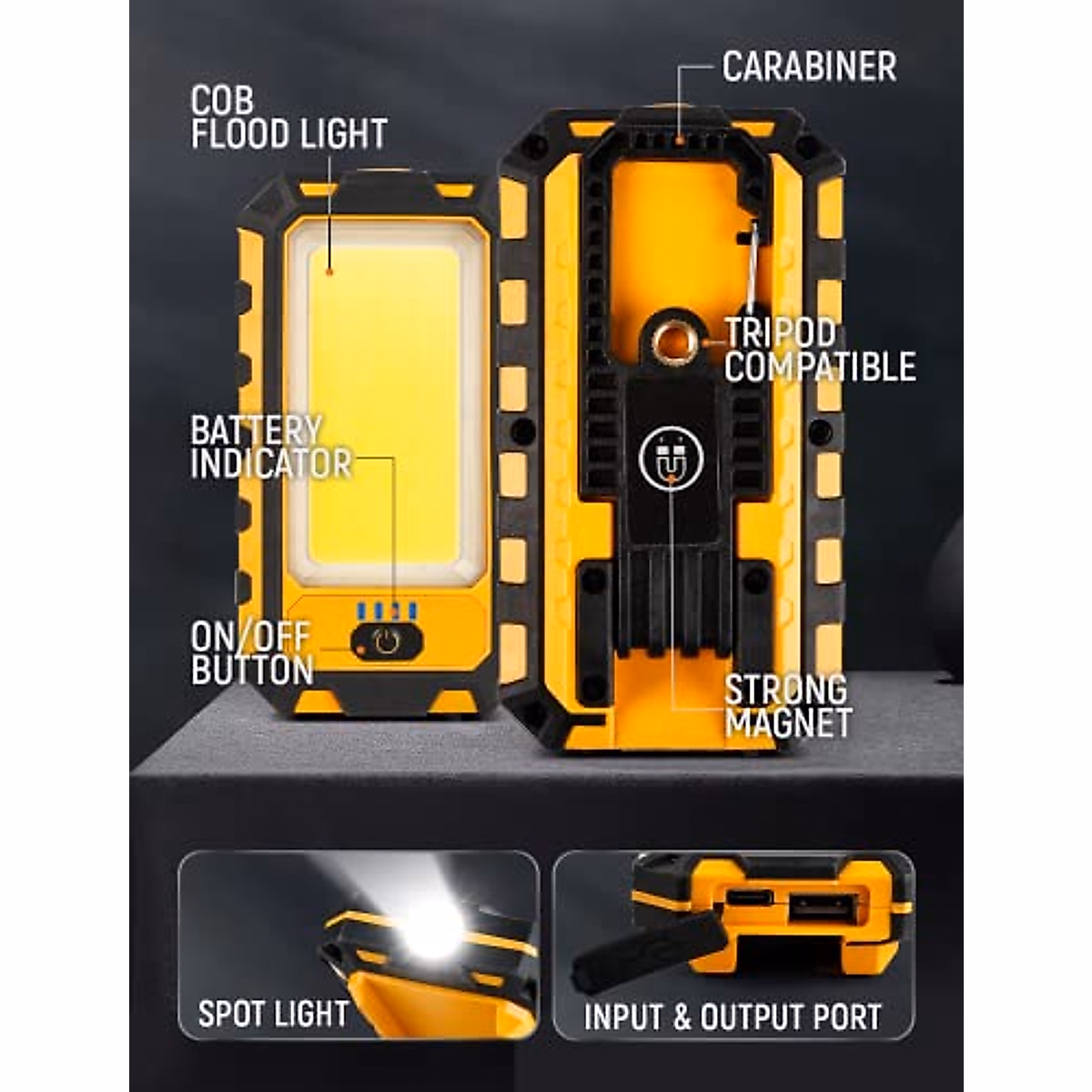 LED Rechargeable Magnetic Work Light 40W 1500Lumens, Hanging Hook 4 Lighting Modes, Job Site Lighting for Car Repairing, Camping, Hunting, and Hurricane (2, Orange)