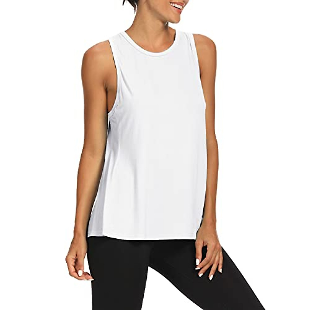 Bestisun Women's Yoga Workout Tank - Tie Back Athletic Gym Top, Activewear Muscle Shirt - White, Small
