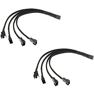 novonest PWM Fan Splitter, 1 to 4 Cable Sleeved Braided Y Splitter,Fan Extension Cable(2 Packs) with 4-pin Adapter, Suitable for All 3-pin and 4-pin Pc Fans,FH-4