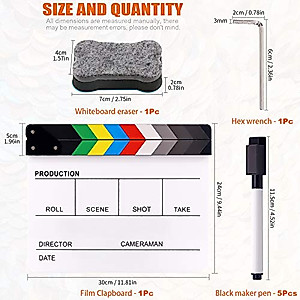 Rustark Movie Film Clap Board, Acrylic 10"x12" Acrylic Dry Erase Director Clapboard, Professional Photography Studio Video TV Cut Action Scene Clapper Board with 5 Pcs Erasable Pen