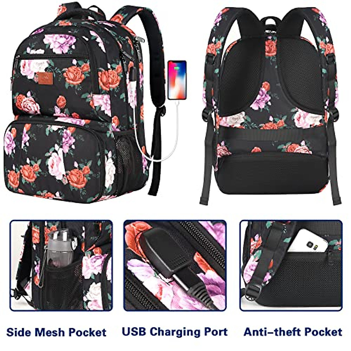 MATEIN Lunch Backpack for Women, Insulated Cooler Backpack with USB Charging Port, Water Resistant Lunch Box Backpack with Laptop Compartment Fits 17 Inch Computer Backpack Daypack for Picnic Travel